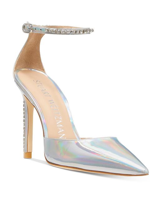 Stuart Weitzman Metallic Embellished Ankle Strap in White | Lyst