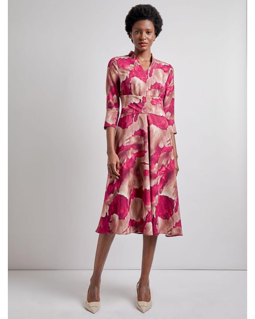 Misook Fit & Flare Woven Watercolor Print Midi Dress in Red | Lyst