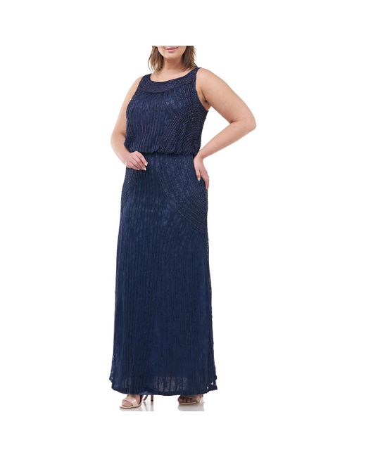 JS Collections Plus Lace Beaded Evening Dress in Blue | Lyst