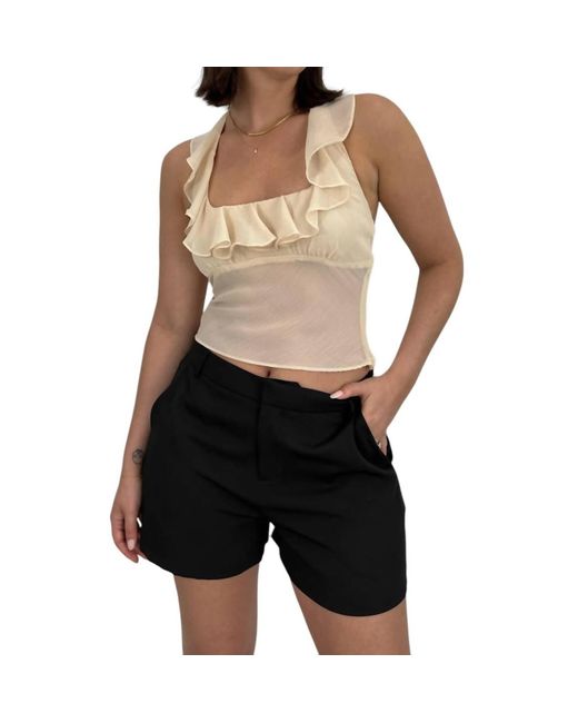 Nia Sheer Ruffle Halter Top in Black | Lyst