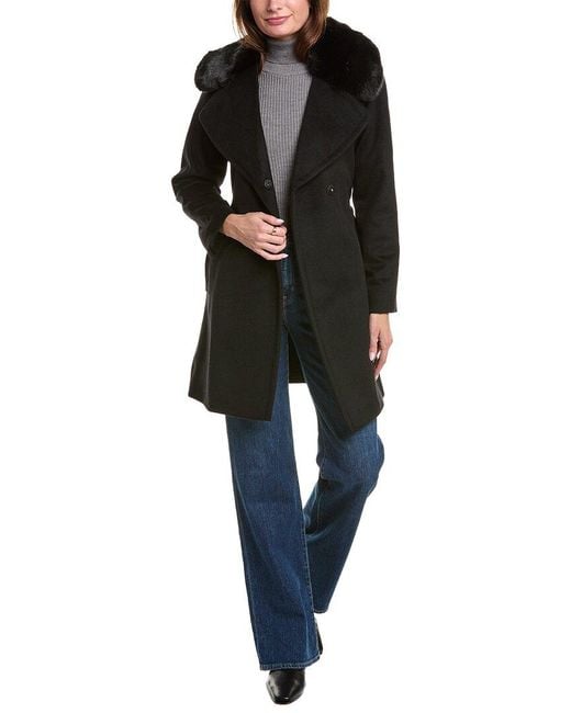 Via Spiga Wool-Blend Wrap Coat in Black | Lyst