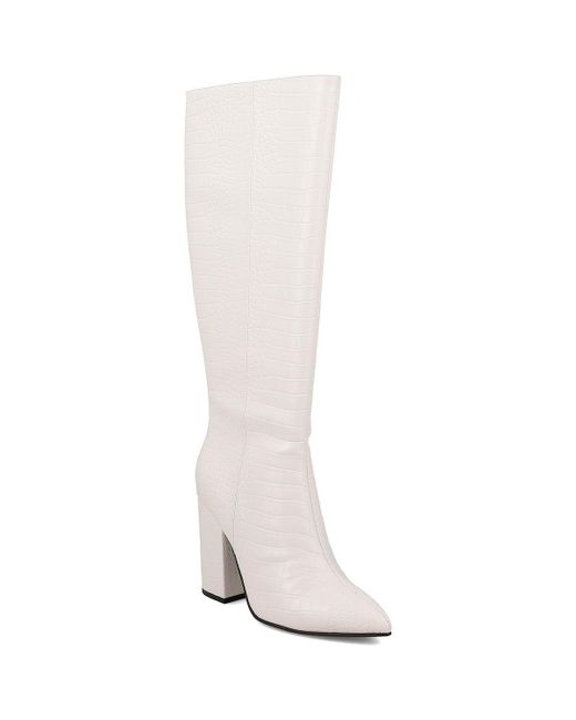 MIA Landra Block Heel Faux Leather Knee-High Boots in White | Lyst