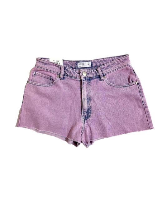 Tinsels Hi-Rise Acid Wash Denim Shorts in Purple | Lyst