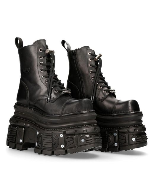 New Rock Mili083Cct-C4 Metallic Leather Military Boots in Black for Men ...