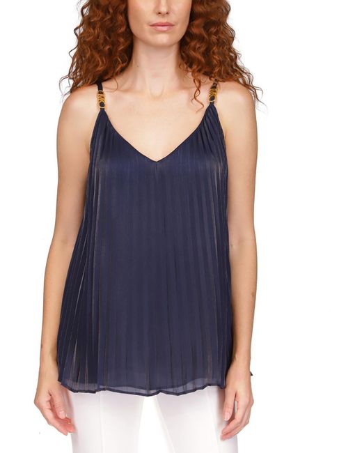 MICHAEL Michael Kors V Neck Pleated Shell in Blue | Lyst