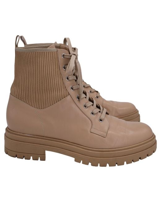 Gianvito Rossi Martis Rib-Knit Combat Boots in Brown | Lyst