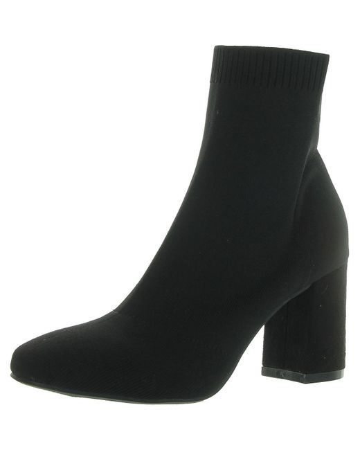 MIA Erica Knit Block Heel Ankle Boots in Black | Lyst