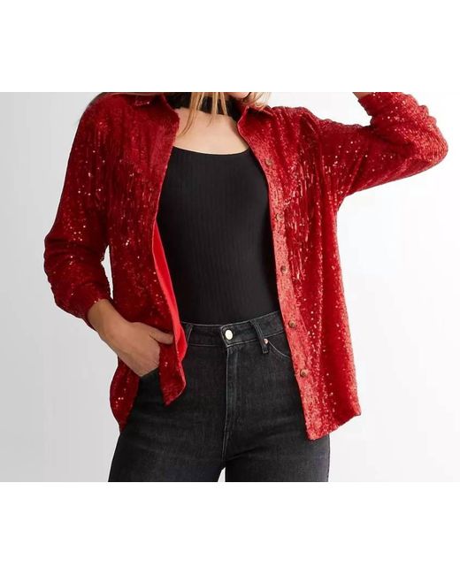Blue B Sequin Fringe Jacket in Red | Lyst