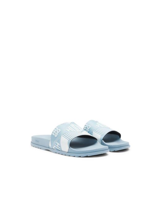 HUGO Italian-Made Slides With Mixed Logos in Blue for Men | Lyst