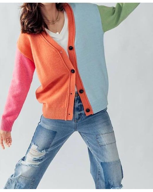 Urban Daizy Color Block V-Neck Cardigan in Orange | Lyst