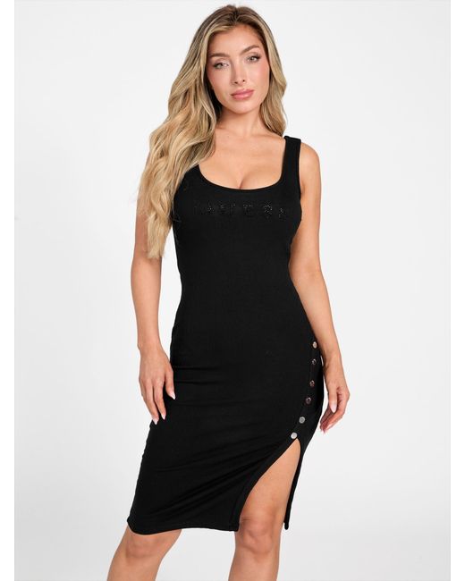 Guess Umaya Logo Midi Dress in Black | Lyst