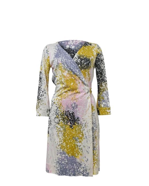 Diane von Furstenberg Paint Splatter Print Wrap Dress in White | Lyst