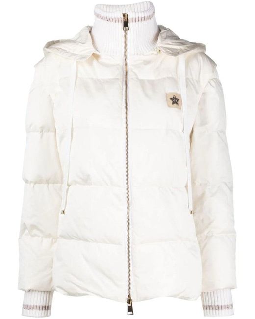 Lorena Antoniazzi Quilted Puffer Jacket With High Collar in Natural | Lyst