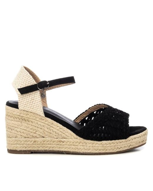 Xti Raffia Wedge Sandals By in Black | Lyst