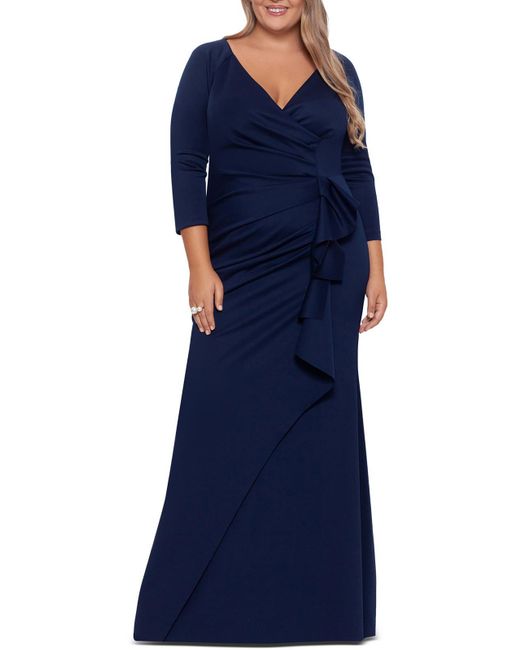Xscape Plus Ponte V Neck Evening Dress in Blue | Lyst