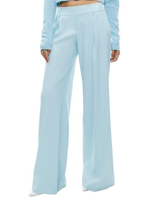 Alice + Olivia Eric Low Rise Linen-Blend Pant in Blue | Lyst