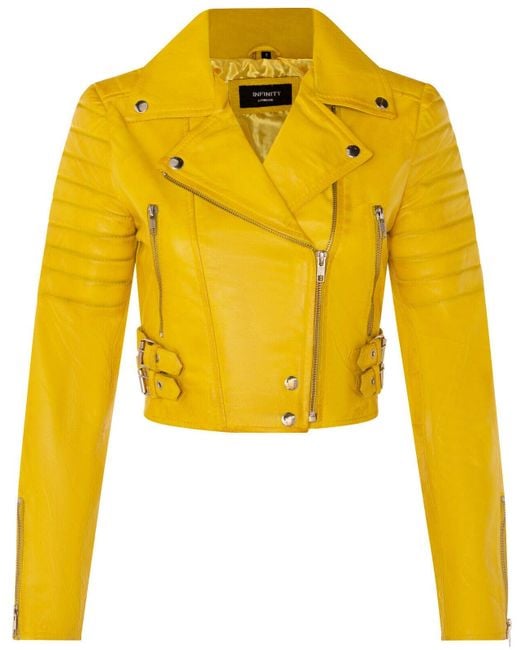 Infinity Leather Brando Cropped Leather Jacket-Longtown in Yellow | Lyst