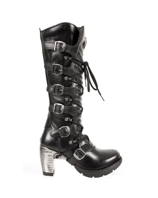 New Rock Tr004-S1 Leather Knee High Boots in Black | Lyst