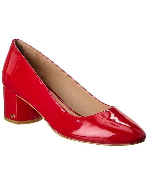 Stuart Weitzman Bridget 50 Block Patent Pump in Red | Lyst