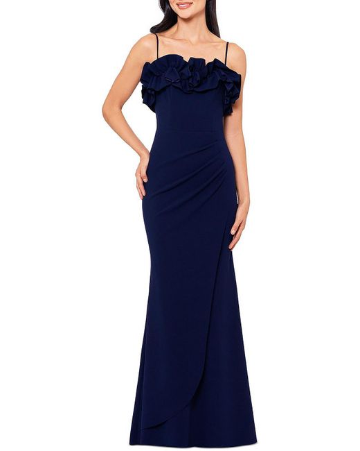 Xscape Ruffled Sleeveless Evening Dress in Blue | Lyst
