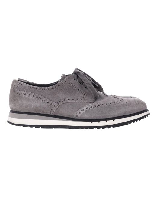 Prada Wingtip Detail Derby Suede Sneakers in Gray for Men | Lyst
