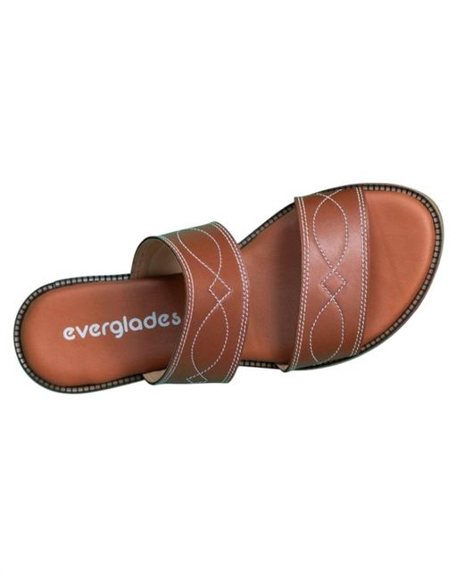 Everglades Double Strap Western Boot Stitch Slide Sandals in Brown | Lyst