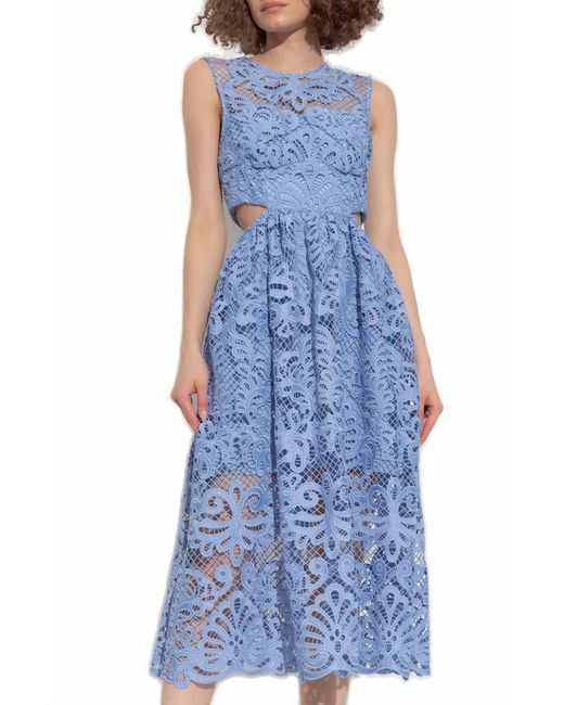 Self-Portrait Lace Cut Out Midi Dress in Blue | Lyst