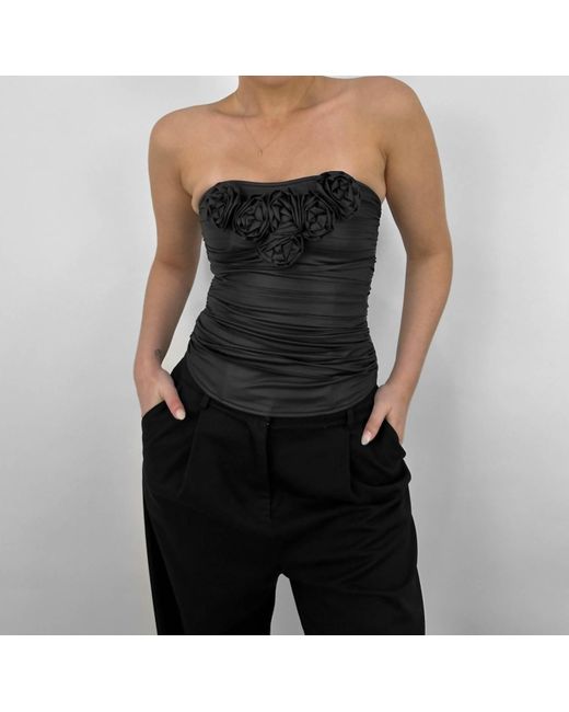 Lioness Rosette Ruched Leather Corset in Black | Lyst