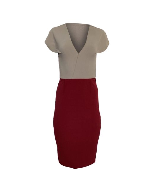Roland Mouret Colorblock V-Neck Dress in Red | Lyst
