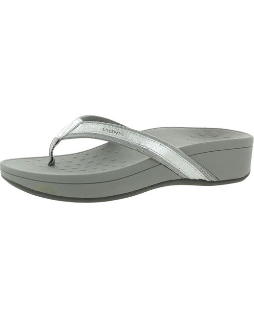 Vionic Hightide Leather Flip Flop Thong Sandals in Gray | Lyst