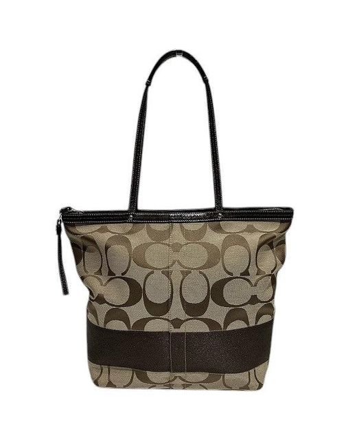 COACH Signature Canvas Leather Tote Bag in Black | Lyst