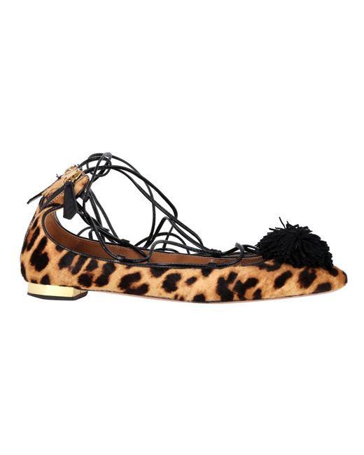 Aquazzura Sunshine Leopard-Print Lace-Up Ballerina Flats in Brown | Lyst