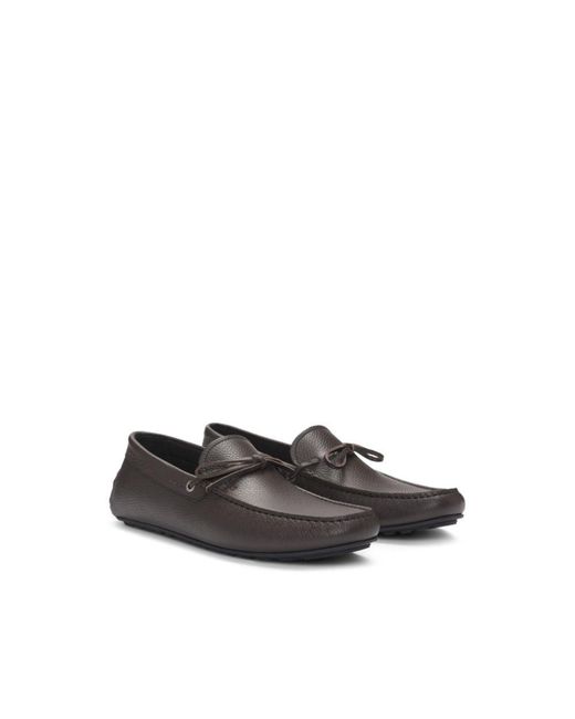 BOSS Grained-Leather Moccasins With Driver Sole in Black for Men | Lyst