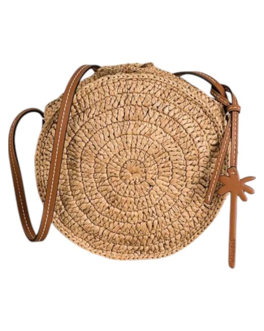 Manebí Raffia Tambourine Mini Bag in Brown | Lyst