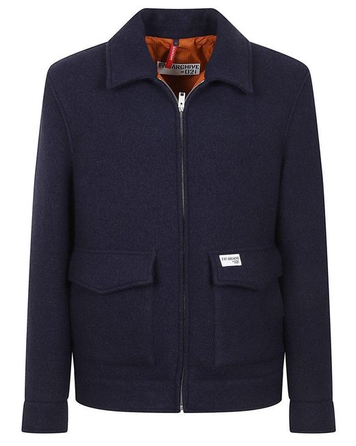Fay Short Wool Jacket With Zip Fastening And Iconic Logo in Blue for ...