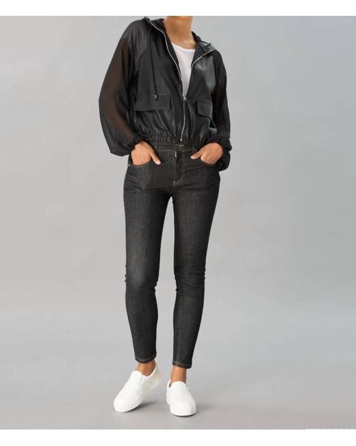 Lola & Sophie Sheer Sleeve Vegan Leather Jacket in Black | Lyst