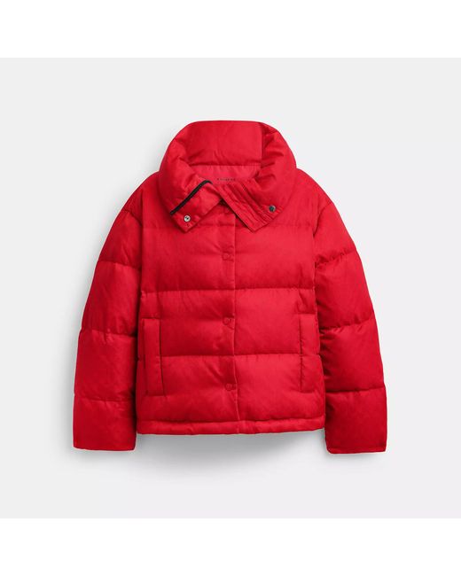 COACH Signature Jacquard Short Puffer in Red | Lyst