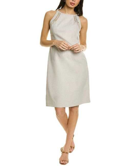 Elie Tahari Lace Detail Linen Blend Sheath Dress In Natural Lyst