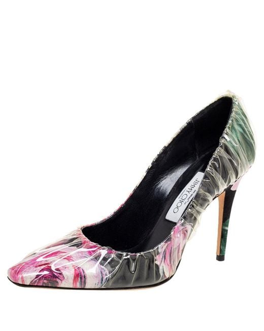 Jimmy Choo Pvc And Satin Floral Jacquard Pumps in Black | Lyst