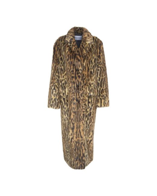 Stand Studio Leopard Print Long Faux Fur Coat in Natural | Lyst