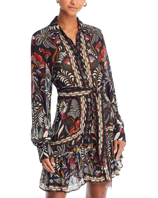 FARM Rio Classic Garden Long Sleeve Button Down Mini Dress in Black | Lyst