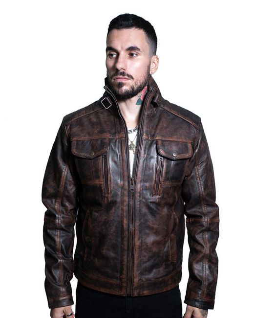 Infinity Leather Vintage Leather Biker Jacket-Cape Town in Gray for Men ...