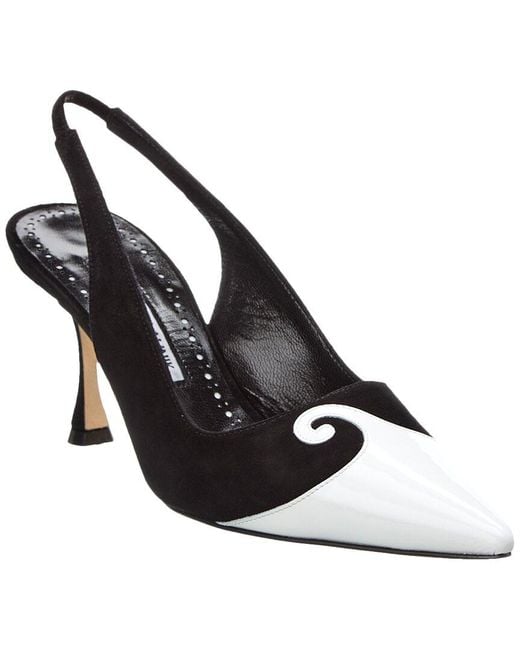 Manolo Blahnik Zaborus 70 Leather & Suede Slingback Pump in White | Lyst
