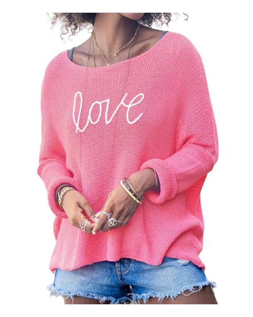 Wooden Ships Key West Cursive Love Crew Sweater in Pink | Lyst