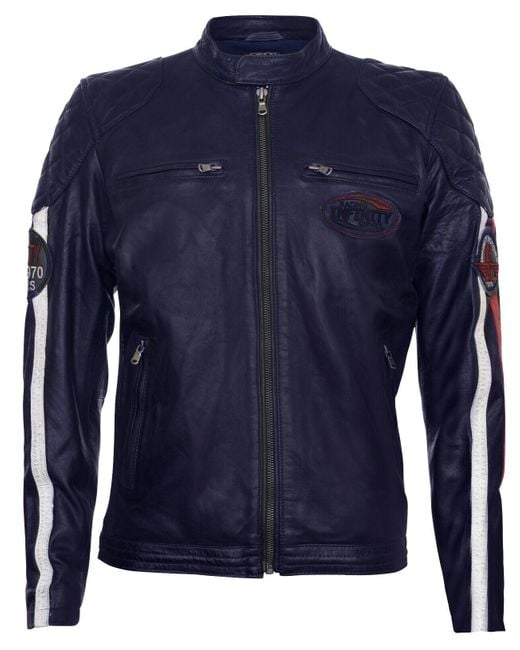 Infinity Leather Classic Striped Racing Leather Jacket- Barcelona in ...