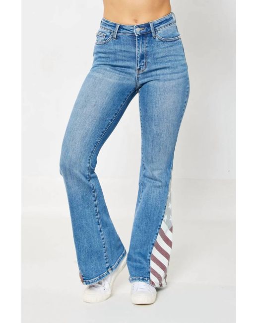 Judy Blue High Waist Americana Flag Print Flare Jean in Blue | Lyst