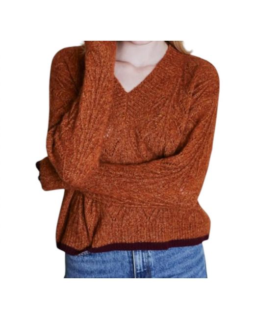 Autumn Cashmere Boxy Shell Stitch Tipped V-Neck Sweater in Brown | Lyst