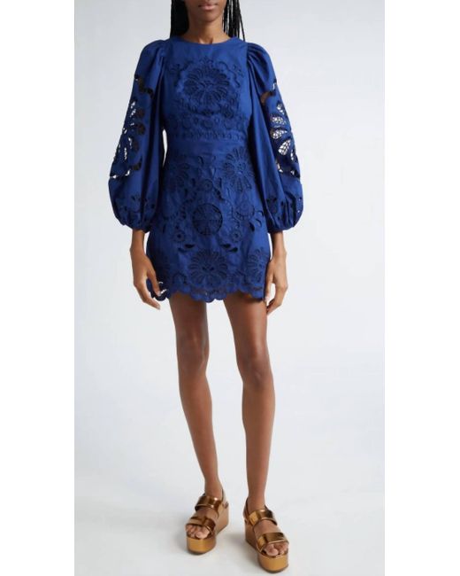 FARM Rio Flowery Richelieu Mini Dress in Blue | Lyst