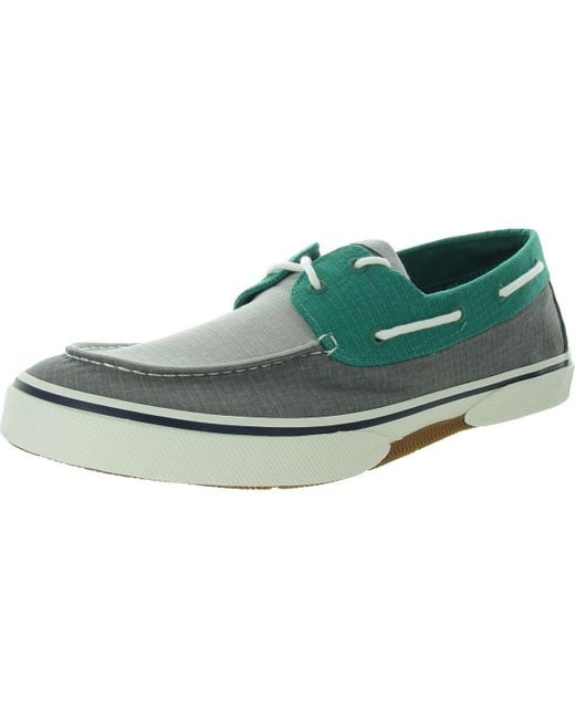 Sperry Top-Sider Halyard 2-Eye Mixed Media Canvas Boat Shoes in Green ...
