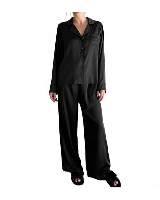 Splendid Satin Silk Pajama Set in Black | Lyst